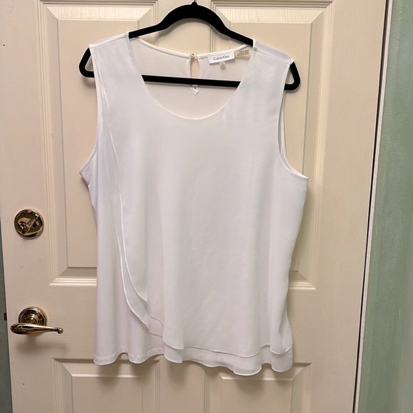 Calvin Klein | Tops | Calvin Klein White Stretch Top With Overlay Xl ...